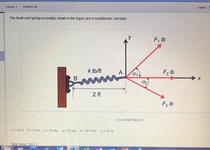 Solved Course Contact Us Logout The hook and spring assembly | Chegg.com