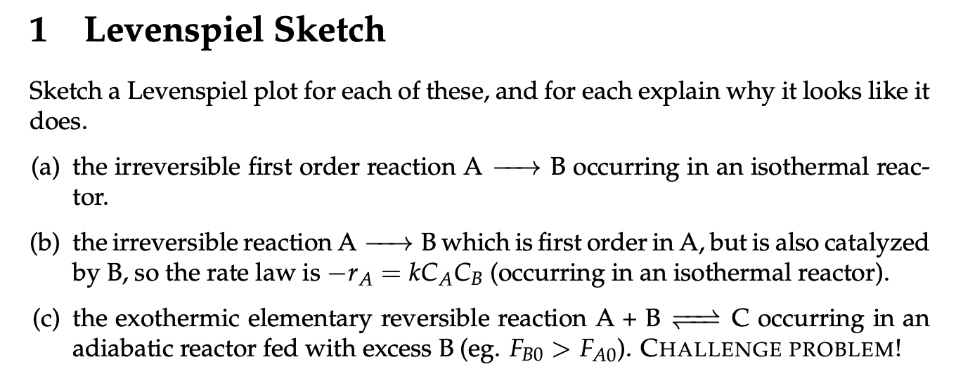 Solved 1 ﻿Levenspiel SketchSketch a Levenspiel plot for each | Chegg.com