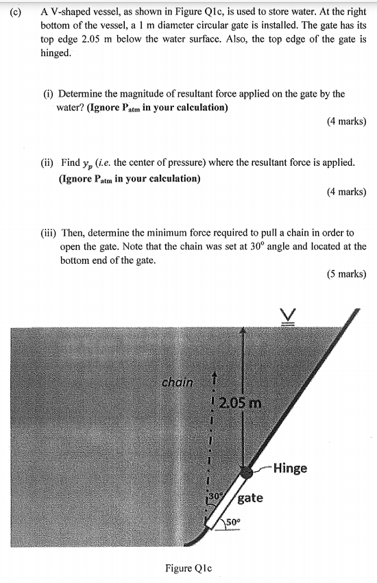 Solved (c) ) A V-shaped vessel, as shown in Figure Qlc, is | Chegg.com