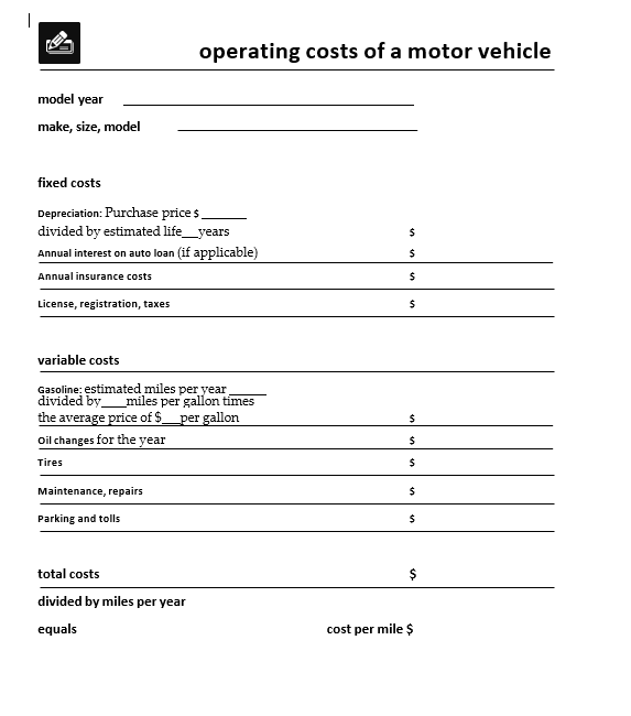 operating costs of a motor vehicle model year make, | Chegg.com