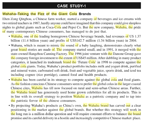 CASE STUDY-1 Wahaha-Taking the Fizz of the Giant Cola | Chegg.com