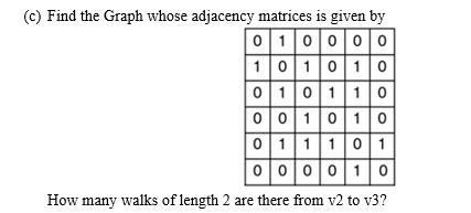 Solved (c) Find the Graph whose adjacency matrices is given | Chegg.com