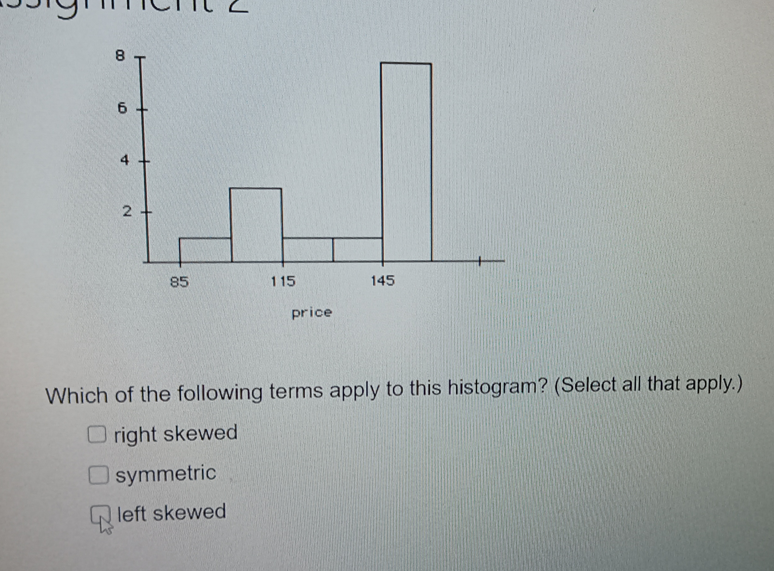 Solved Which of the following terms apply to this histogram? | Chegg.com