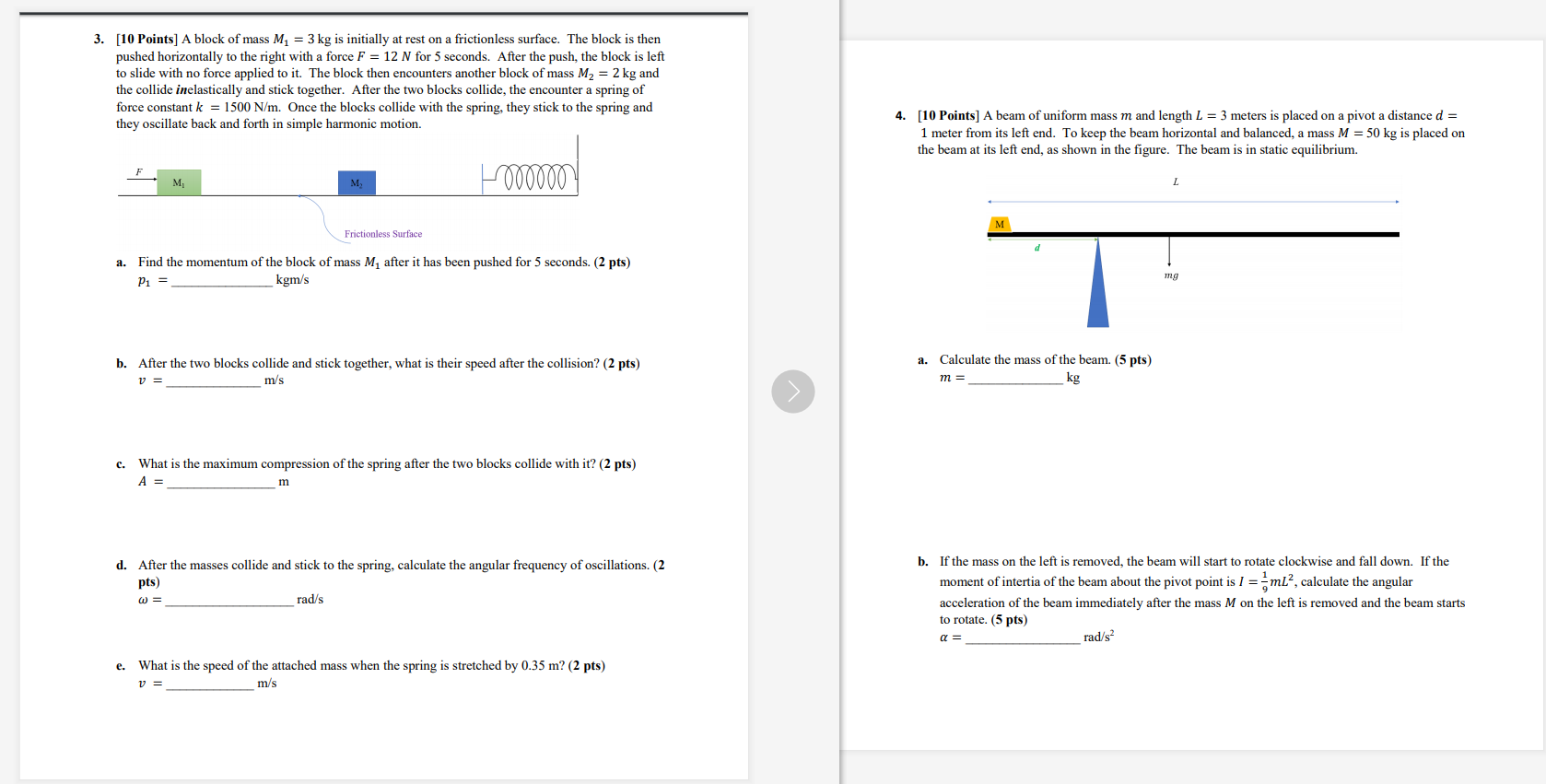 Solved 3. [10 Points] A block of mass M = 3 kg is initially | Chegg.com