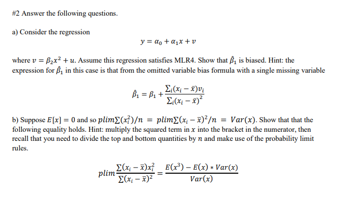 Solved \#2 Answer the following questions. a) Consider the | Chegg.com