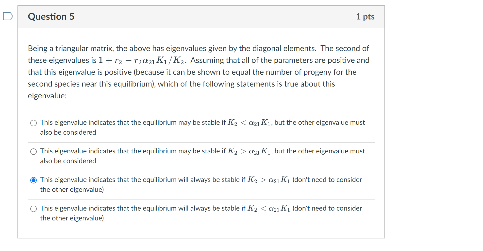 Solved Now calculate the local stability matrix for the | Chegg.com