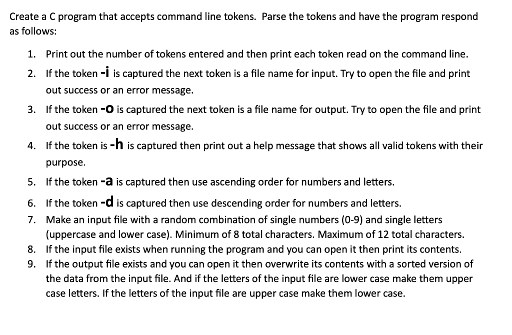 Solved Create a C program that accepts command line tokens. | Chegg.com