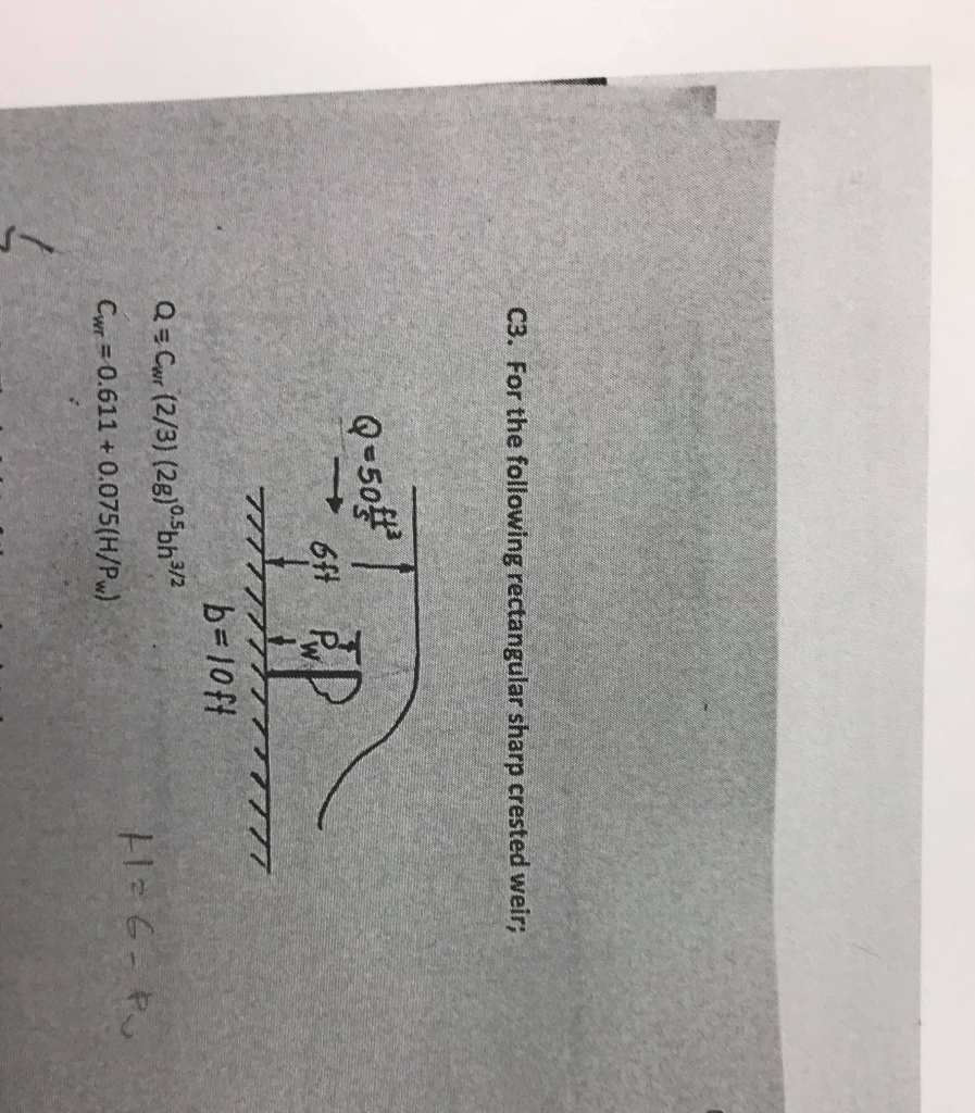 Solved C3. For the following rectangular sharp crested weir | Chegg.com