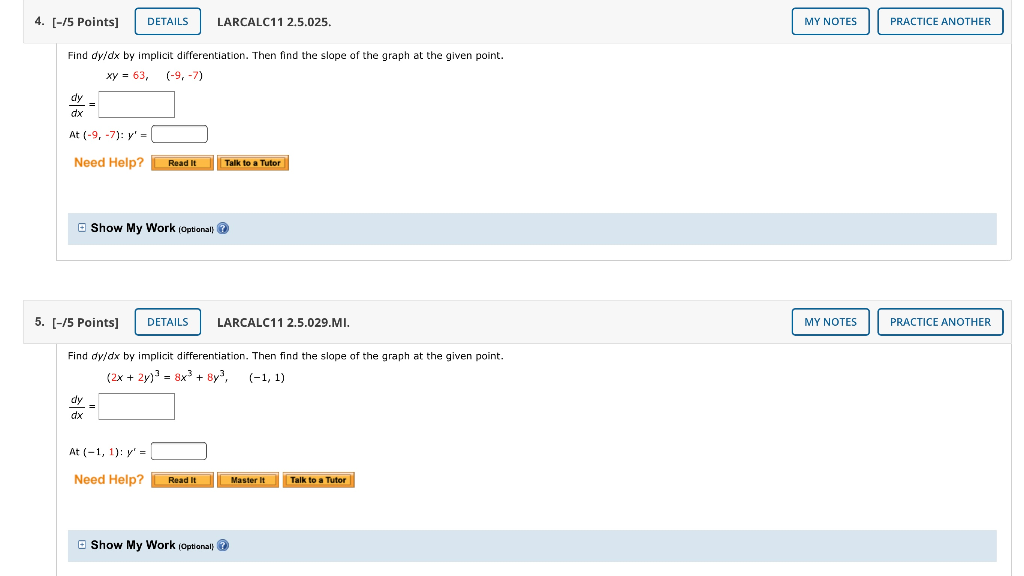 Solved Find dy/dx by implicit differentiation. Then find the | Chegg.com Solved Find dy/dx by implicit differentiation. Then find the | Chegg.com