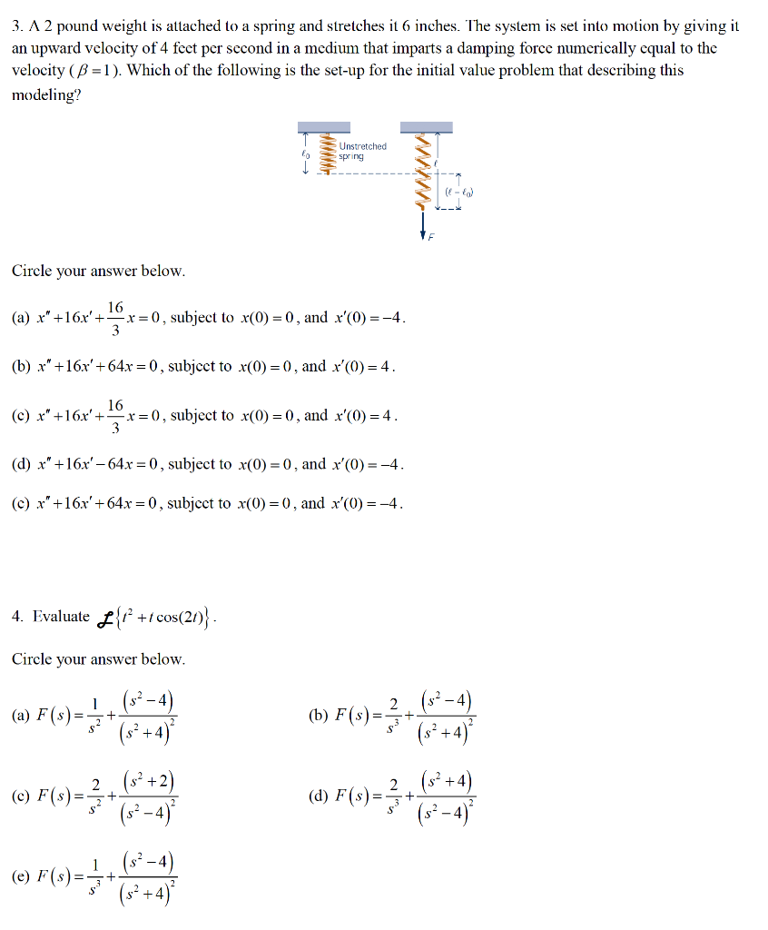 Solved 3. A 2 pound weight is attached to a spring and | Chegg.com