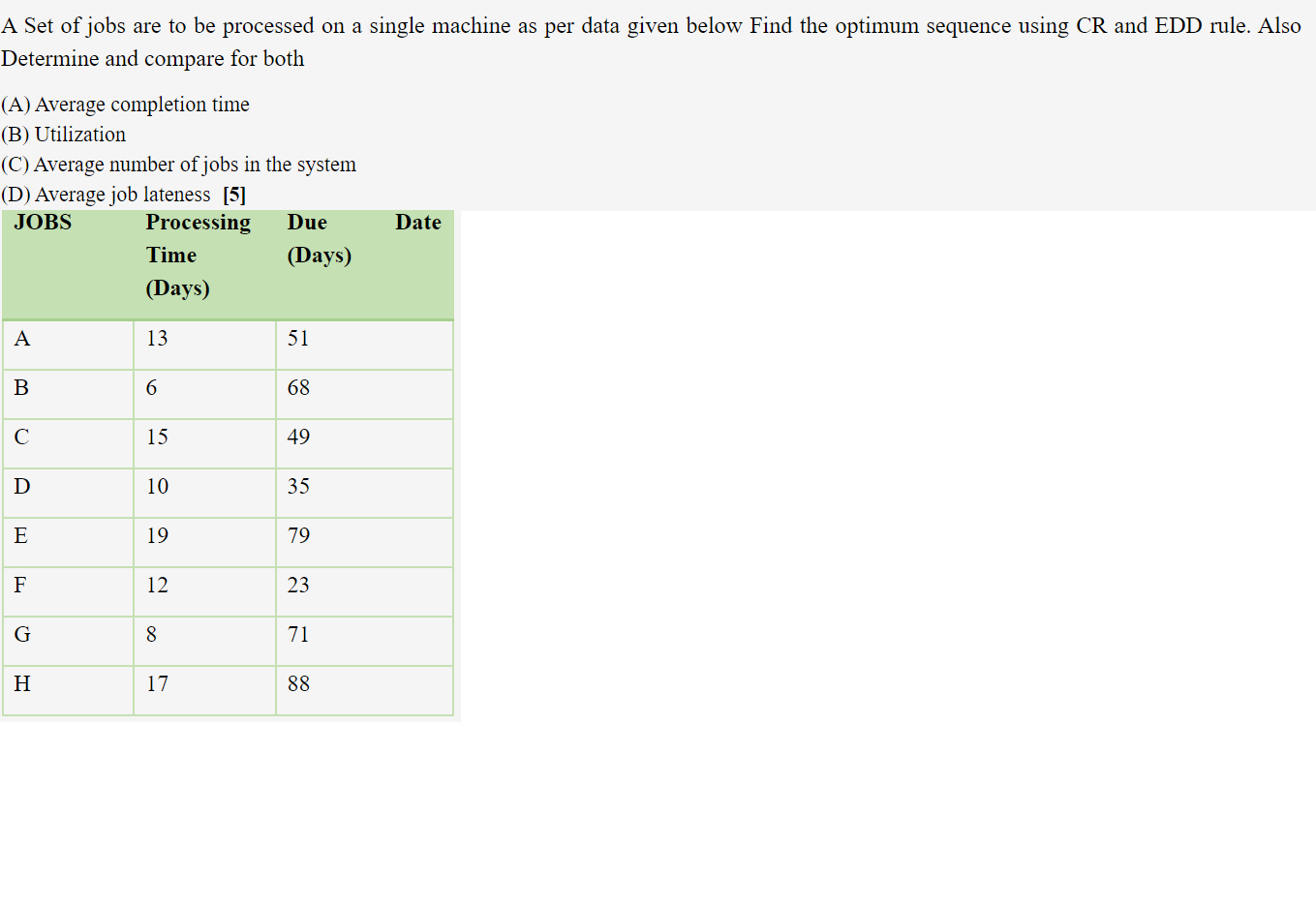 Solved A Set of jobs are to be processed on a single machine | Chegg.com