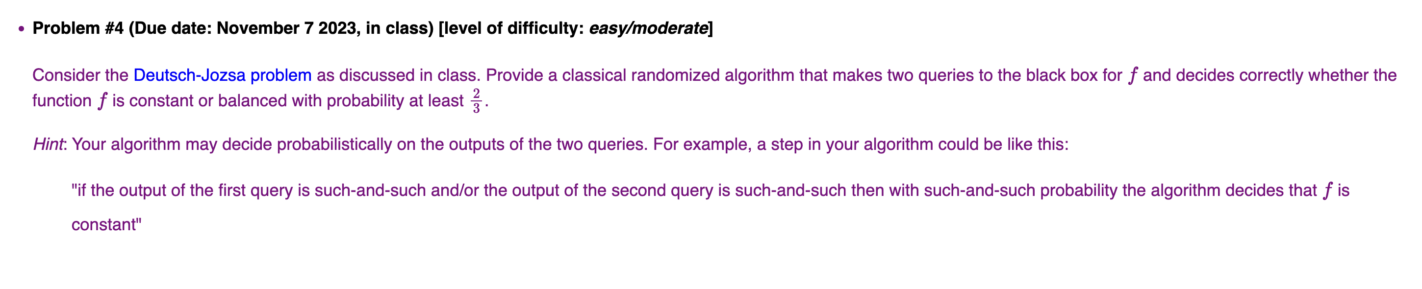 Solved - Problem \#4 (Due date: November 7 2023, in class) | Chegg.com