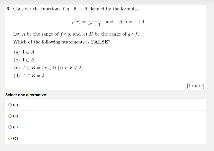 Solved 6. Consider the functions f,g:R→R defined by the | Chegg.com