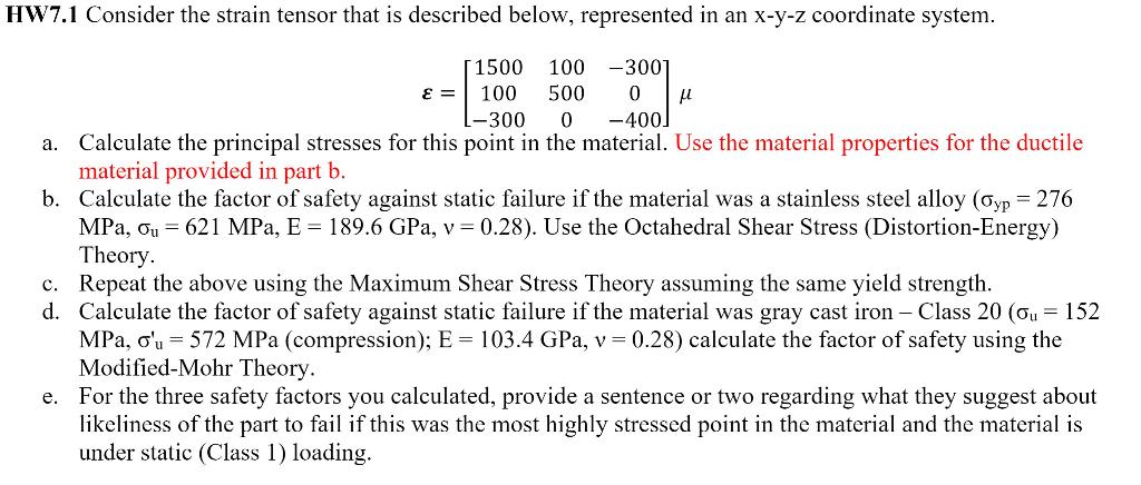 Solved HW7.1 Consider the strain tensor that is described | Chegg.com