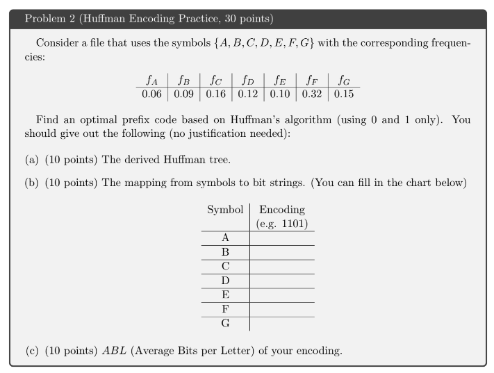Solved Consider a file that uses the symbols {A,B,C,D,E,F,G} | Chegg.com