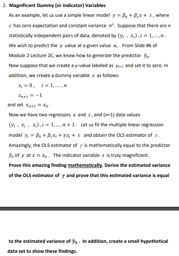 Solved How do you find the estimated variance of the OLS | Chegg.com