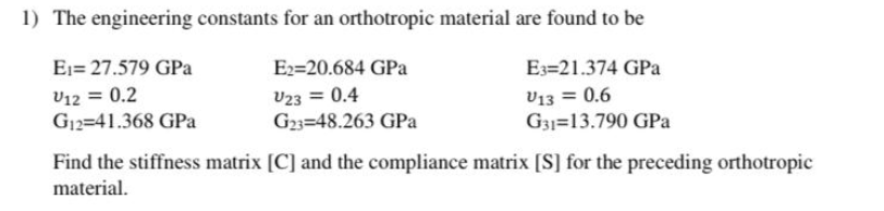 Solved 1) The engineering constants for an orthotropic | Chegg.com
