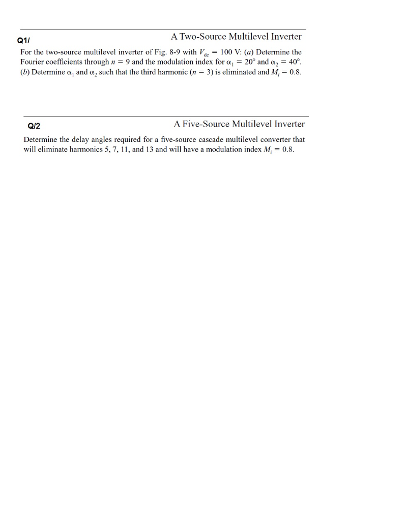 Solved A Two-Source Multilevel Inverter Q11 For the | Chegg.com
