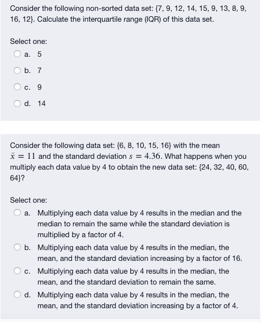 Solved Consider the following non-sorted data set: {7, 9, | Chegg.com