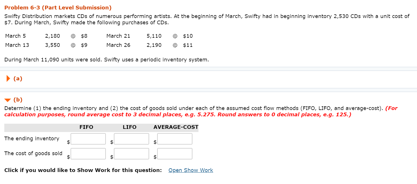 Solved Problem 6-3 (Part Level Submission) Swifty | Chegg.com