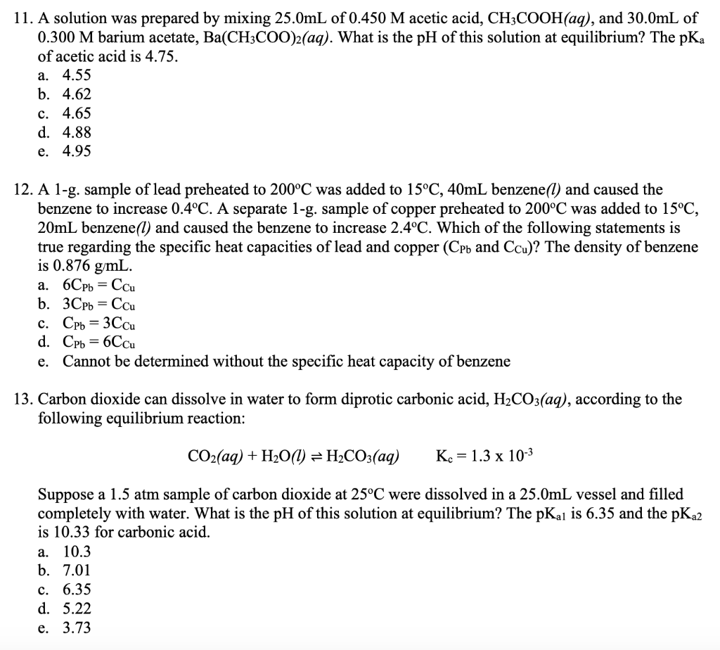 Solved 11. A solution was prepared by mixing 25.0mL of 0.450 | Chegg.com