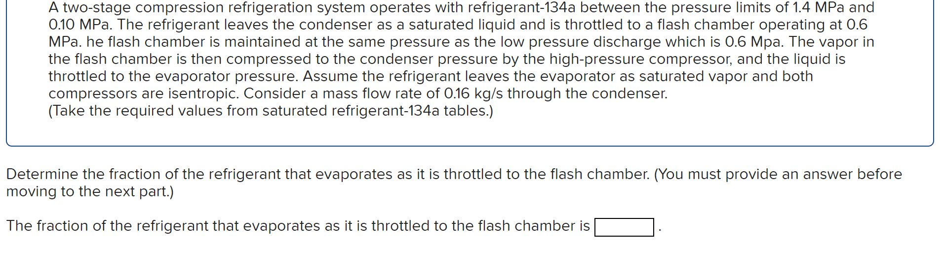 Solved A two-stage compression refrigeration system operates | Chegg.com