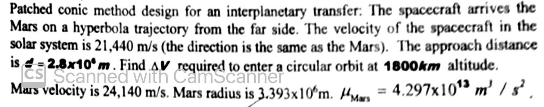 Solved Patched conic method design for an interplanetary | Chegg.com