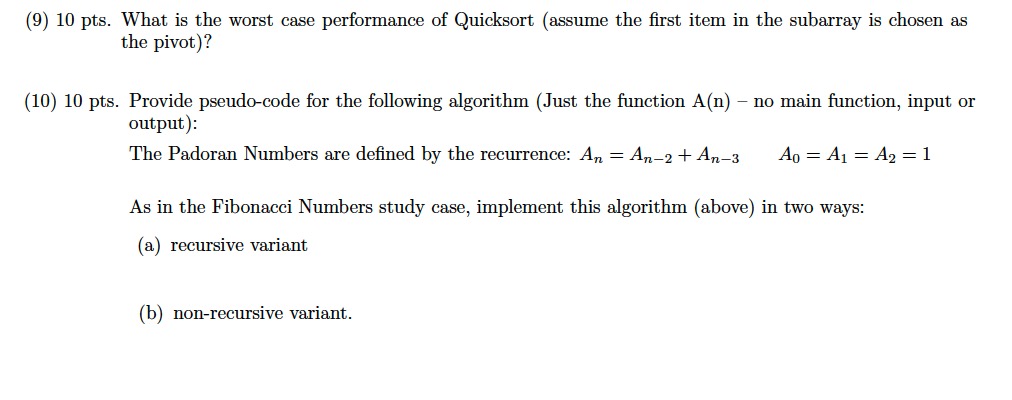 Solved 9 10 Pts What Is The Worst Case Performance Of 