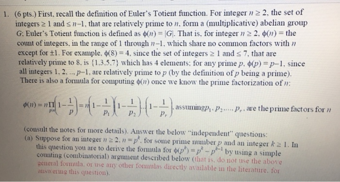 Solved 1. (6 pts.) First, recall the definition of Euler's | Chegg.com