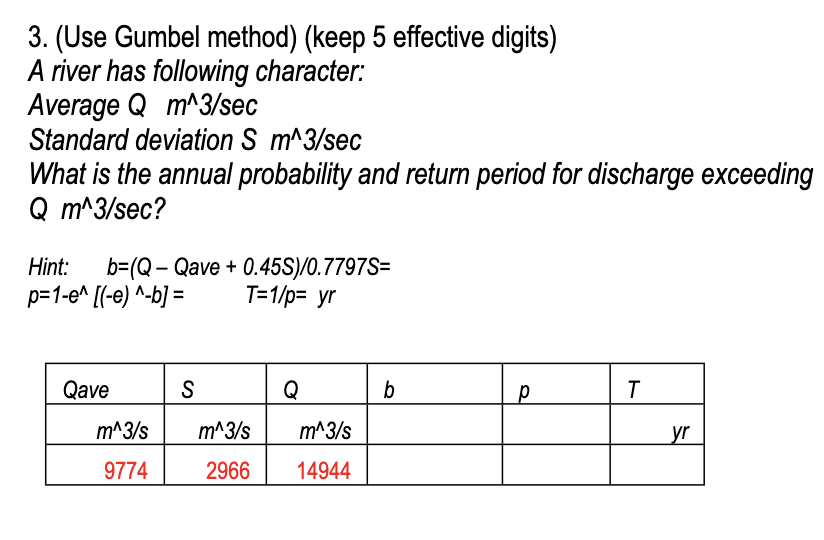 Solved 3. (Use Gumbel method) (keep 5 effective digits) A | Chegg.com