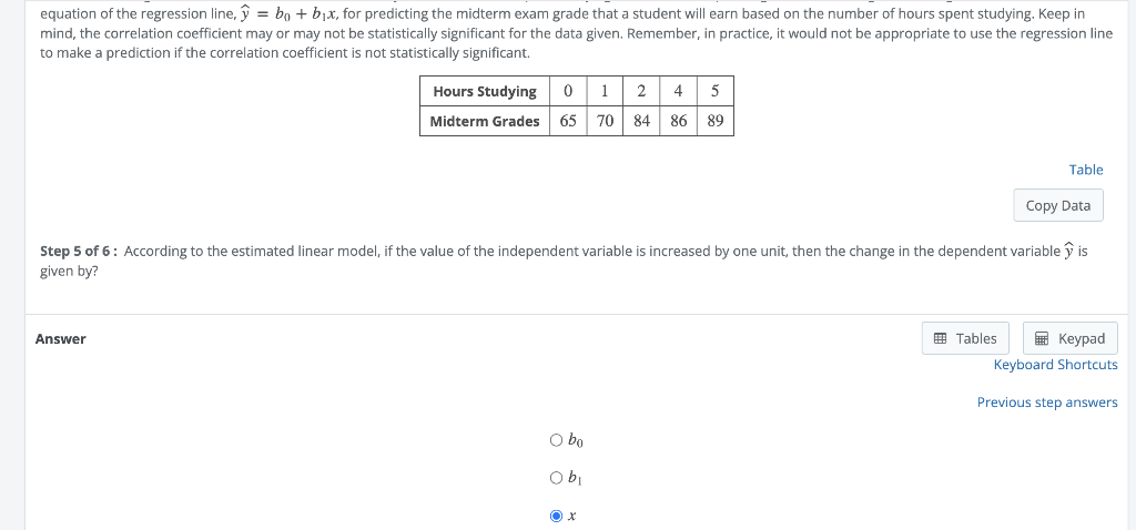 Solved equation of the regression line, y^=b0+b1x, for | Chegg.com
