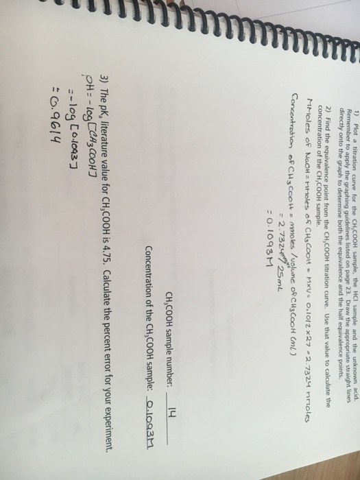 Solved 1) Plot a titration curve for the CH,COOH sample, the | Chegg.com