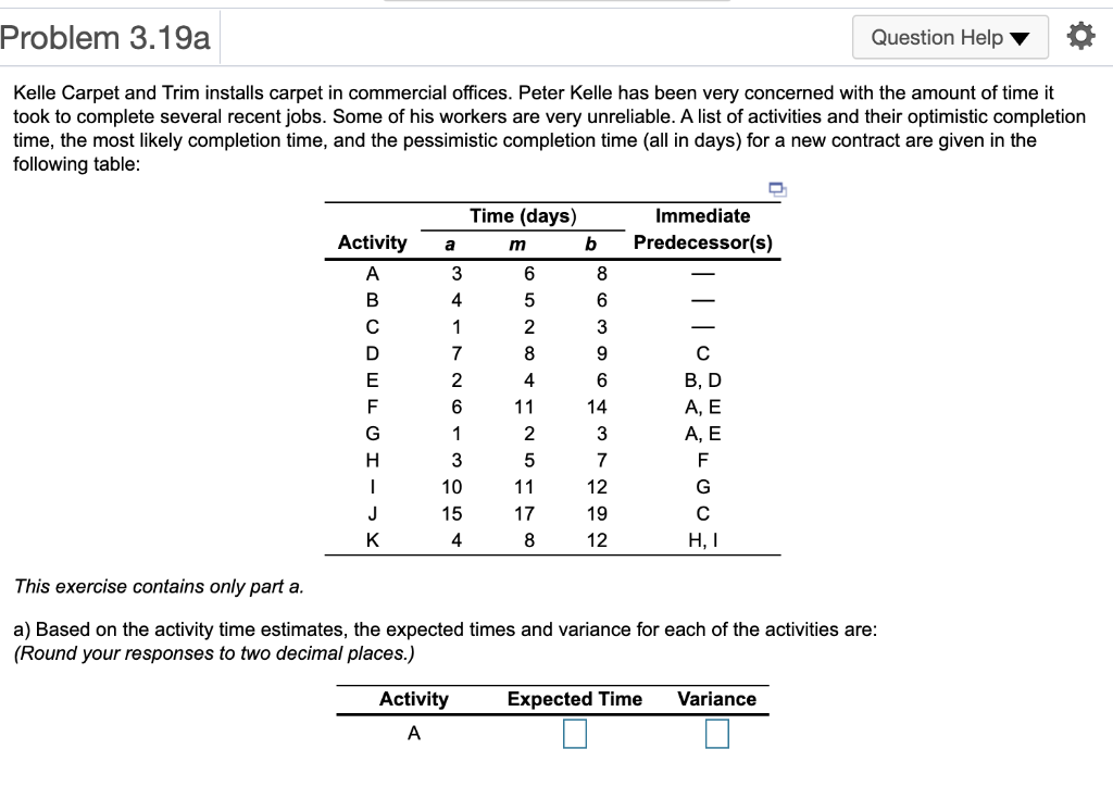 Solved Problem 3.19a Question Help Kelle Carpet and Trim | Chegg.com