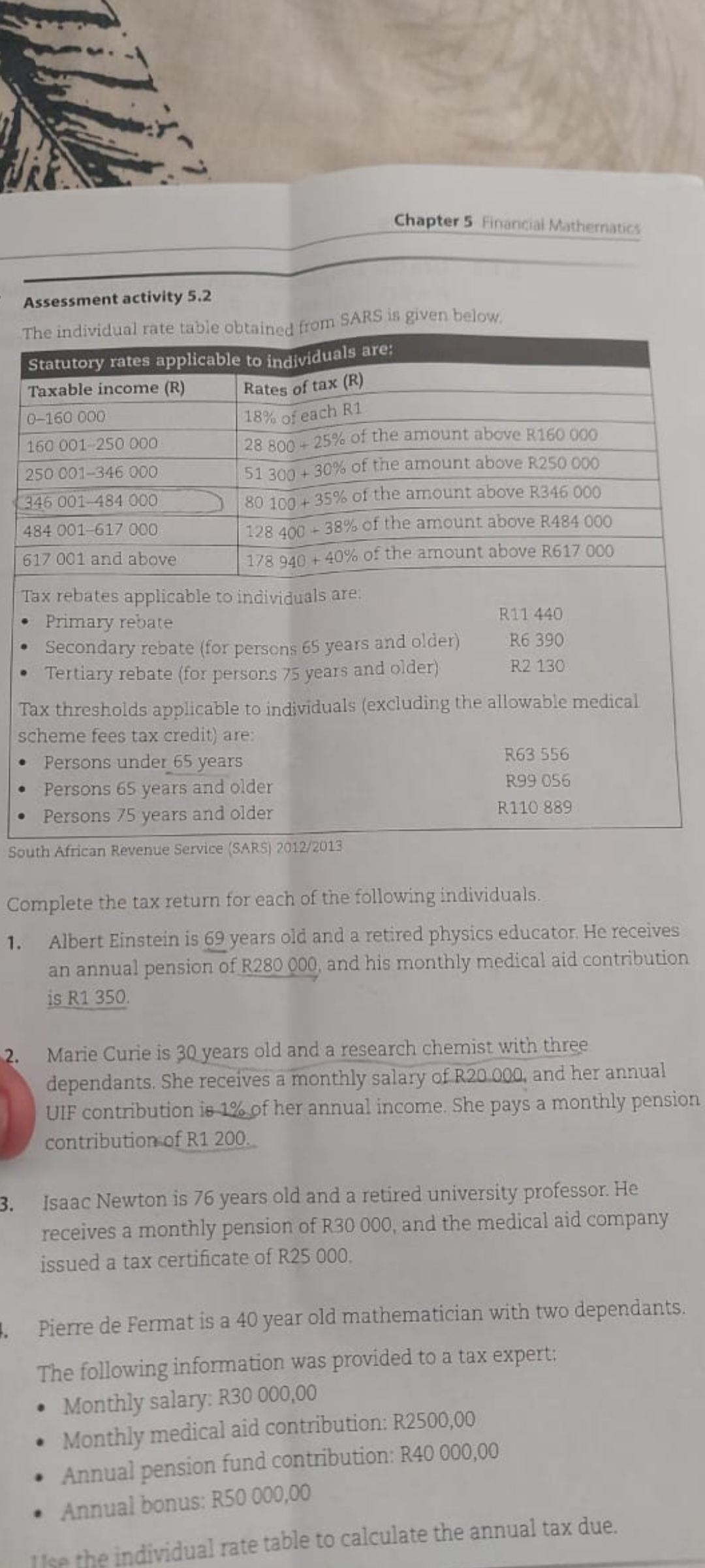 Solved Assessment activity 5.2 The individual rate table | Chegg.com