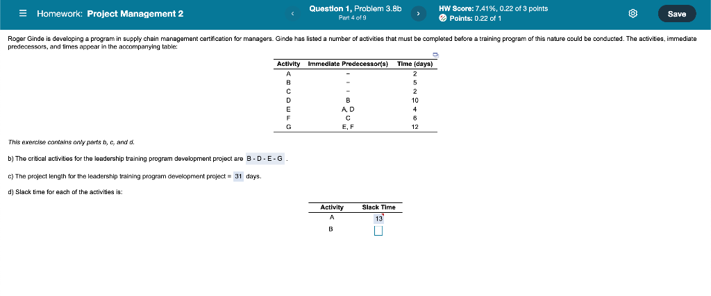 Solved E Homework: Project Management 2 Question 1, Problem | Chegg.com