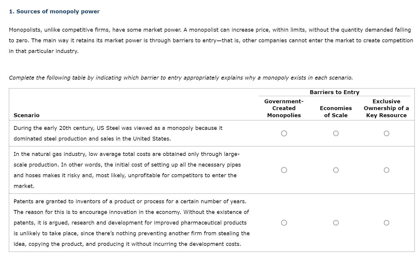 Solved 1. ﻿Sources of monopoly powerMonopolists, unlike | Chegg.com