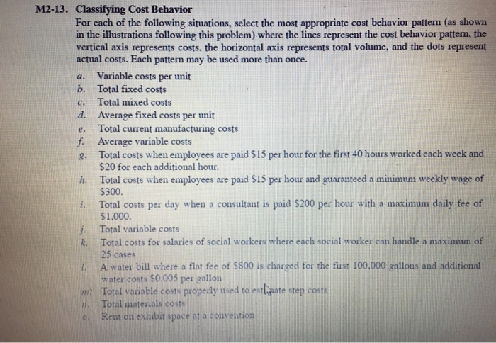 Solved M2-13. Classifying Cost Behavior For each of the | Chegg.com Solved M2-13. Classifying Cost Behavior For each of the | Chegg.com