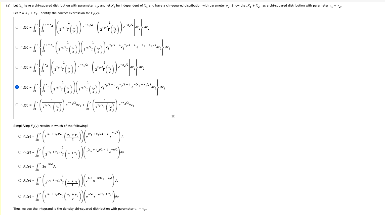 Solved chi-squared distribution with parameter V1 + V2 (a) | Chegg.com