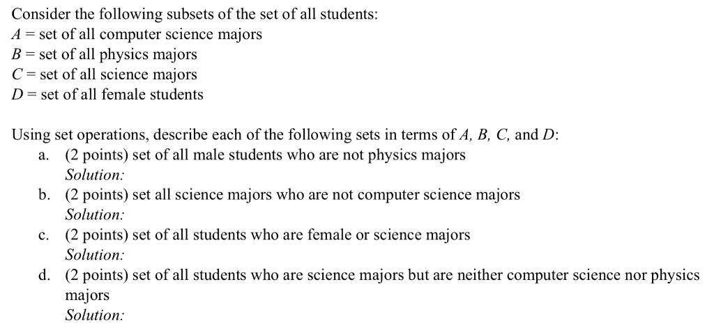Solved Consider the following subsets of the set of all | Chegg.com