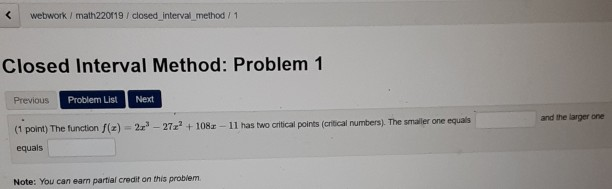 Solved webwork/ math 220f19 / closed interval method / 1 | Chegg.com
