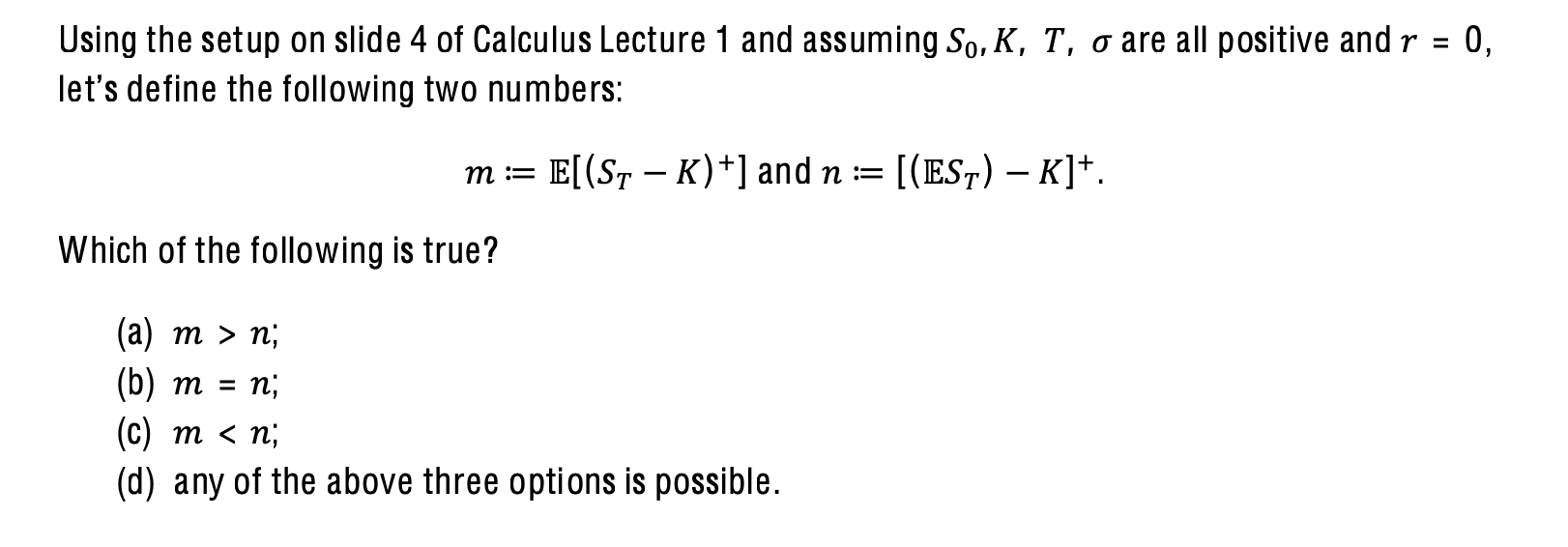 Solved = Using the setup on slide 4 of Calculus Lecture 1 | Chegg.com