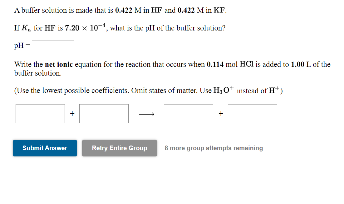 Solved A buffer solution is made that is 0.422 M in HF and | Chegg.com