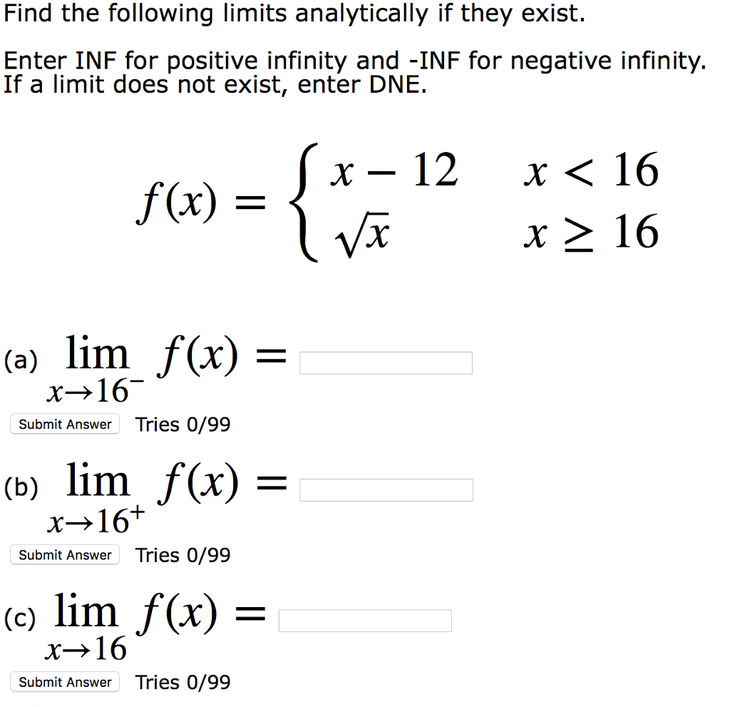 Solved Find the following limits analytically if they exist. | Chegg.com