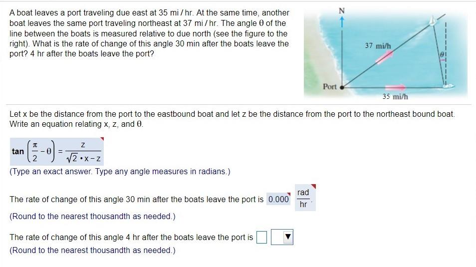 Solved N A boat leaves a port traveling due east at 35 | Chegg.com
