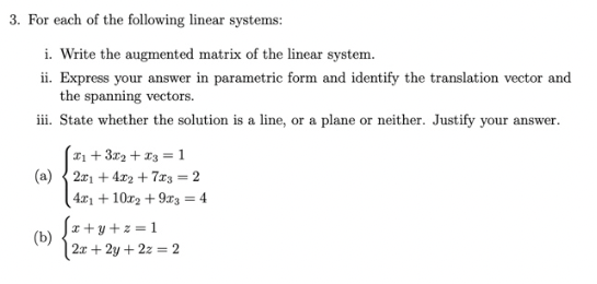 3. For each of the following linear systems: i. Write | Chegg.com