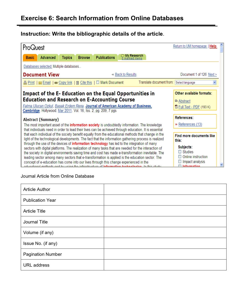 Solved Exercise 6: Search Information from Online Databases | Chegg.com