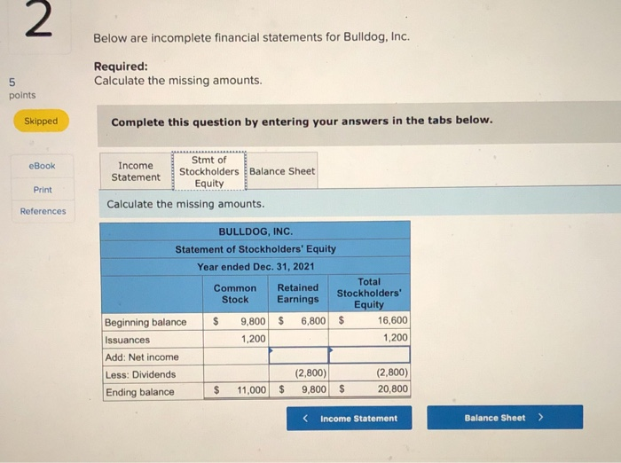 Solved Below are incomplete financial statements for | Chegg.com