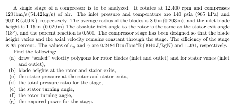 Solved A single stage of a compressor is to be analyzed. It | Chegg.com