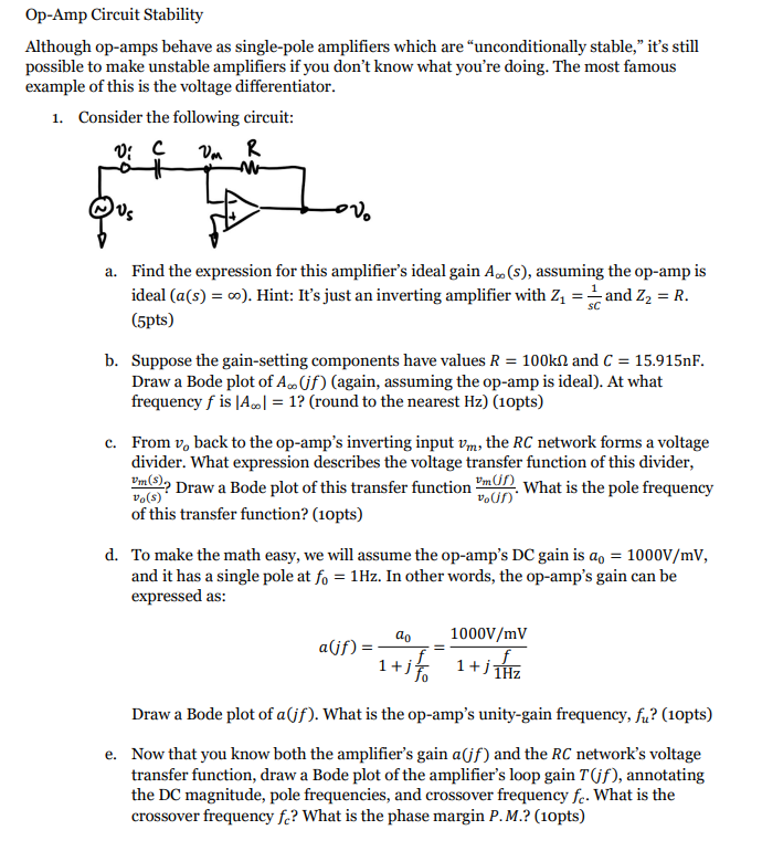 Solved Op-Amp Circuit Stability Although op-amps behave as | Chegg.com