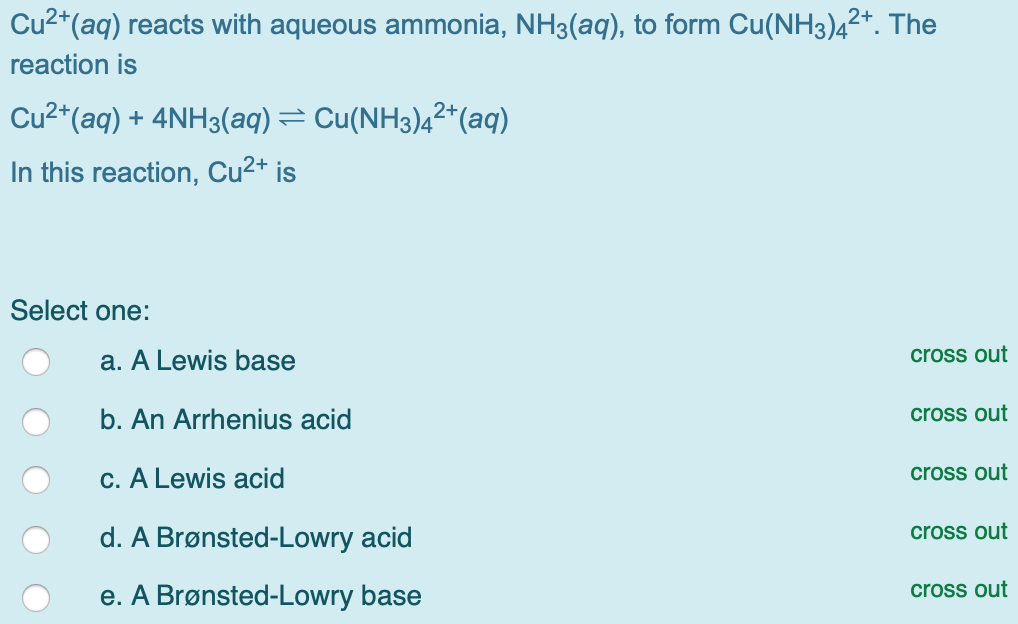 Solved Cu2+(aq) reacts with aqueous ammonia, NH3(aq), to | Chegg.com